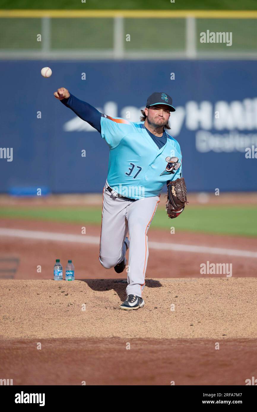 Sugar Land Space Cowboys starting pitcher Bryan Garcia (37) warms up in ...
