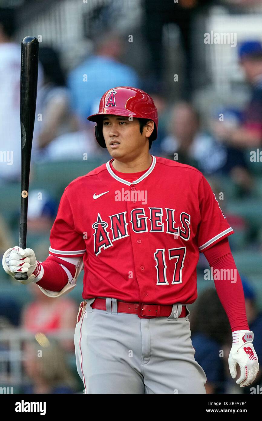 Los Angeles Angels starting pitcher Shohei Ohtani (17) waits to hit ...