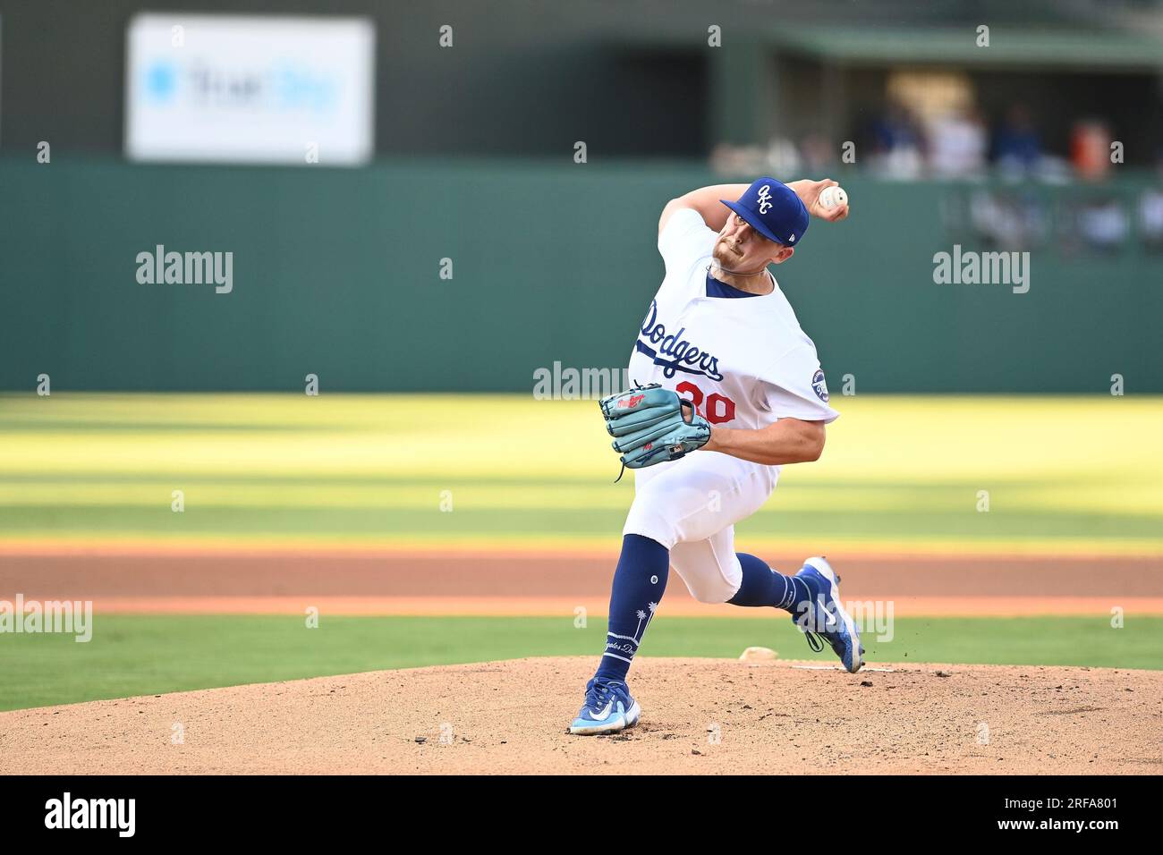 Starting pitcher Landon Knack (20) of the Oklahoma City Dodgers pitches ...