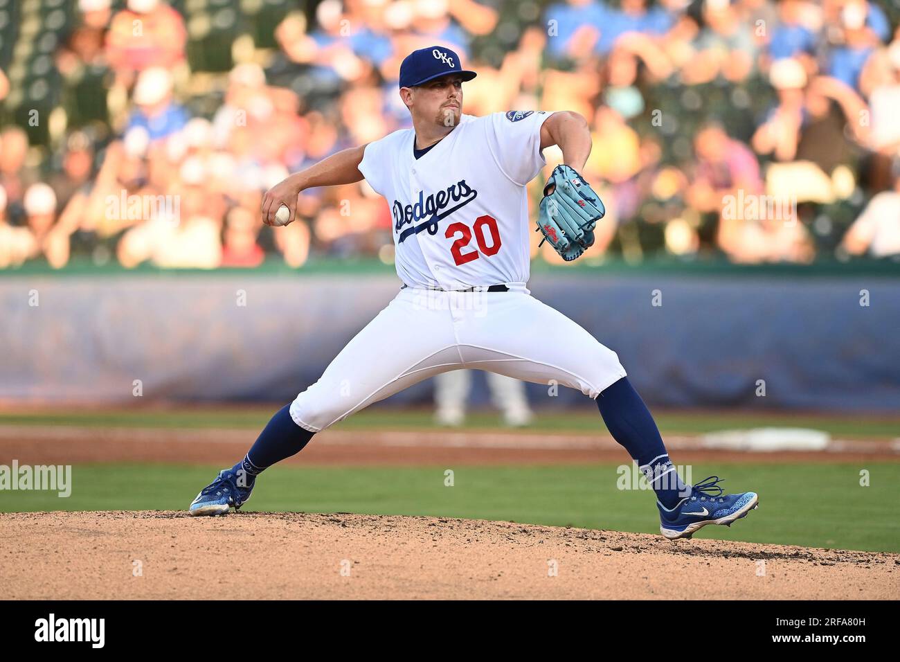 Starting pitcher Landon Knack (20) of the Oklahoma City Dodgers pitches ...