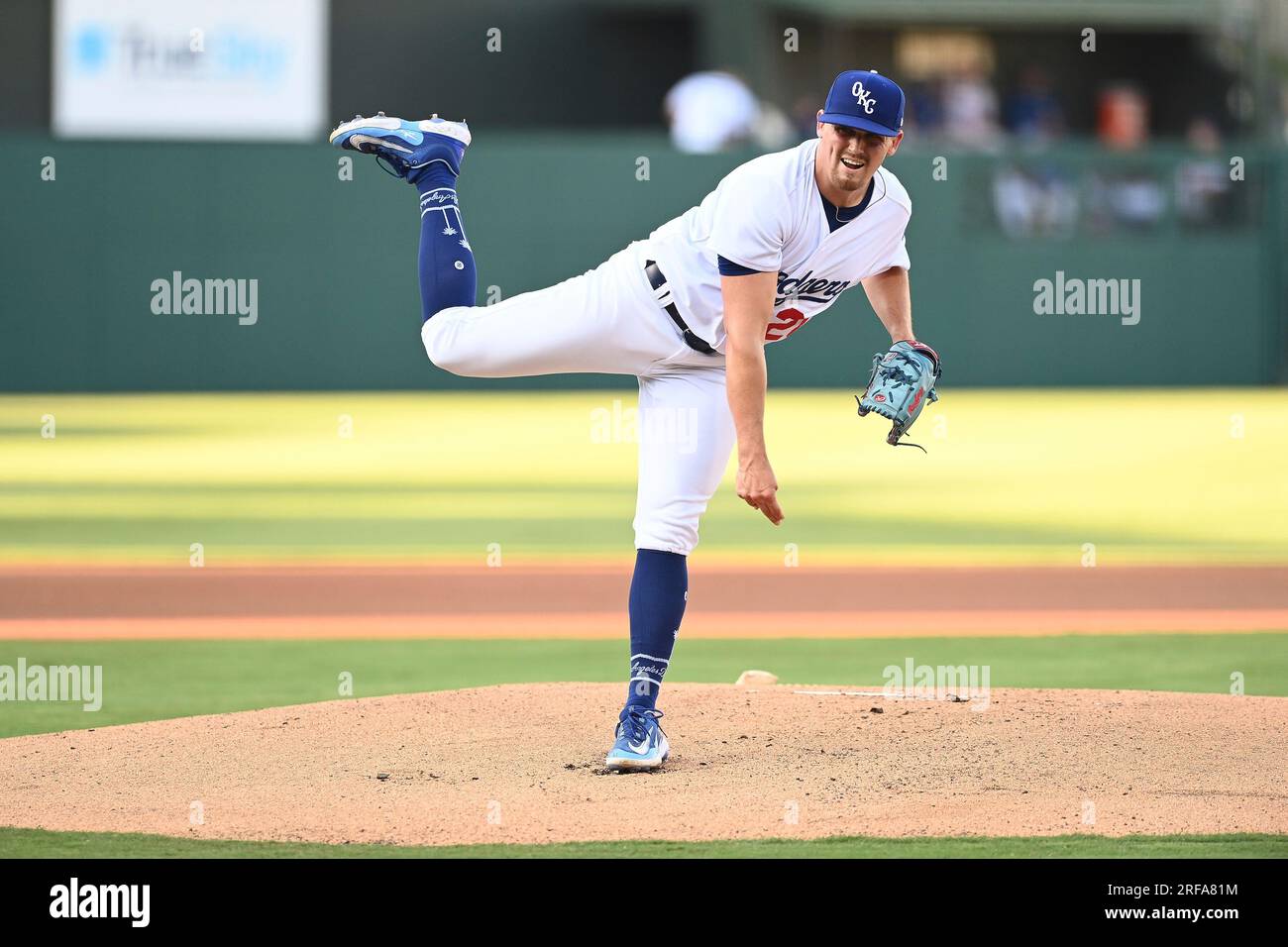 Starting pitcher Landon Knack (20) of the Oklahoma City Dodgers pitches ...