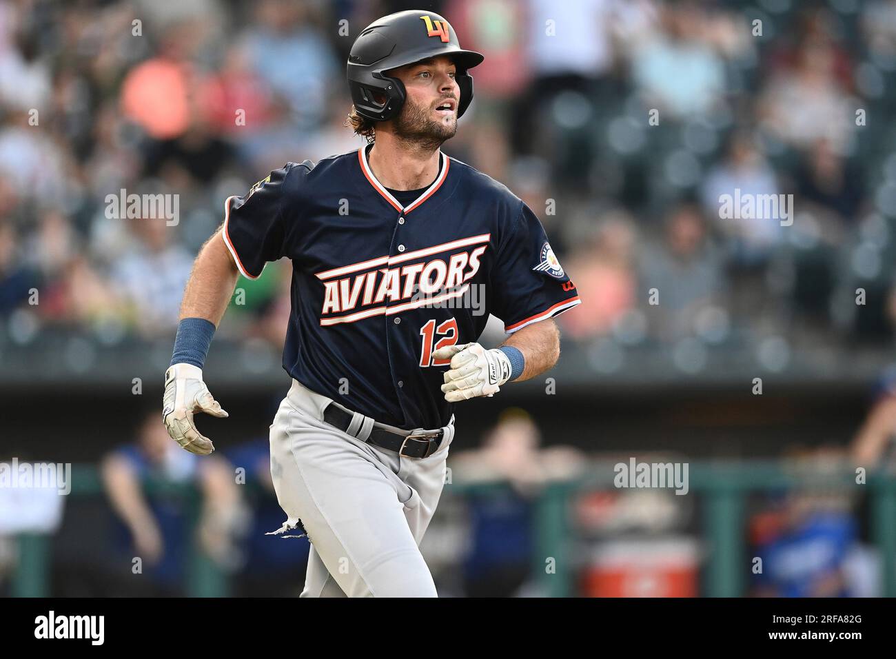 Cody Thomas (12) of the Las Vegas Aviators runs to first base as he ...