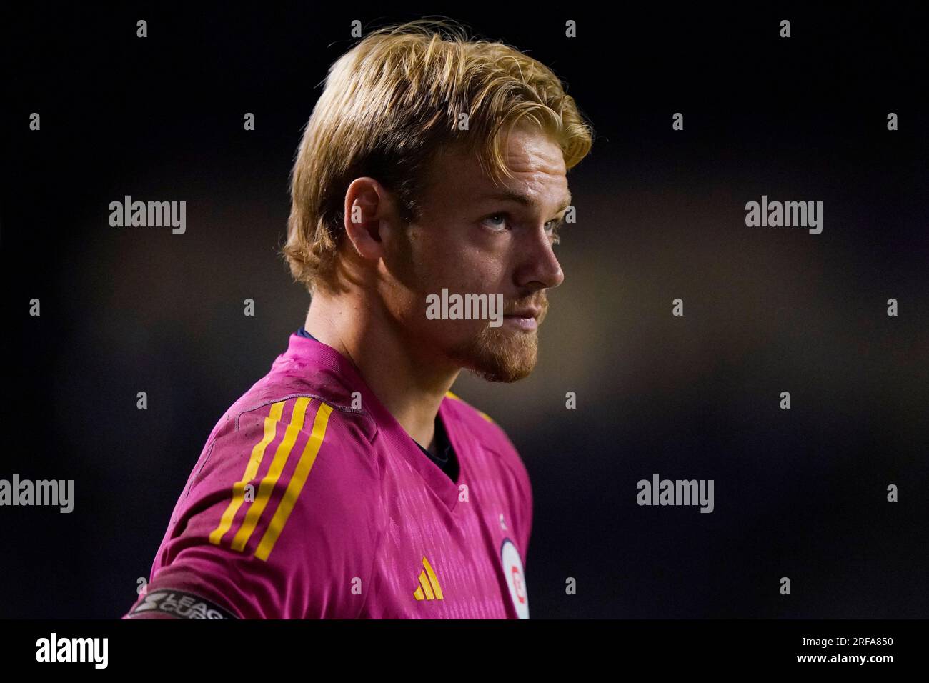 Chicago Fire goalkeeper Chris Brady reacts after Puebla forward Amaury ...