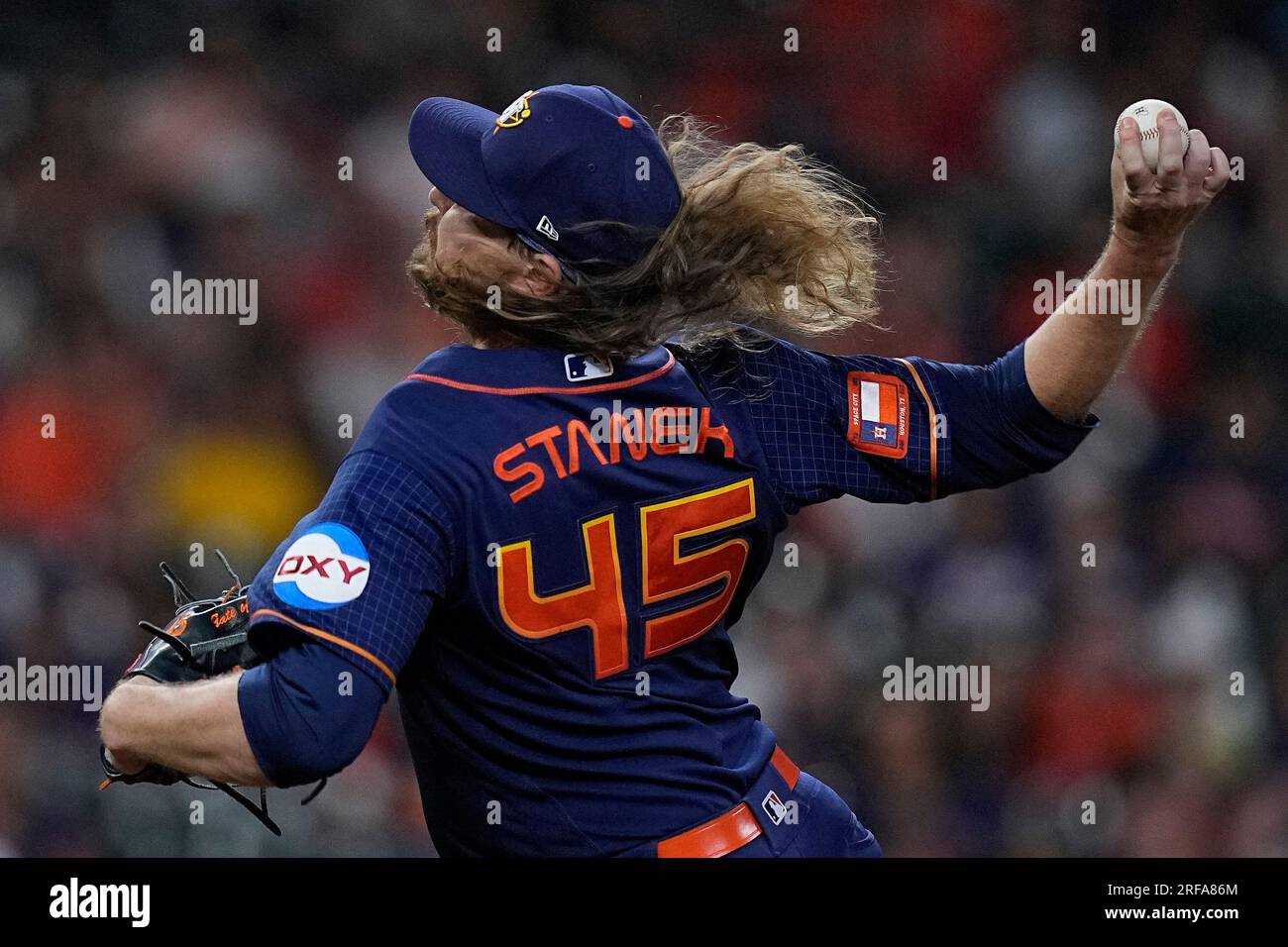 Houston Astros relief pitcher Ryne Stanek delivers during the ninth ...