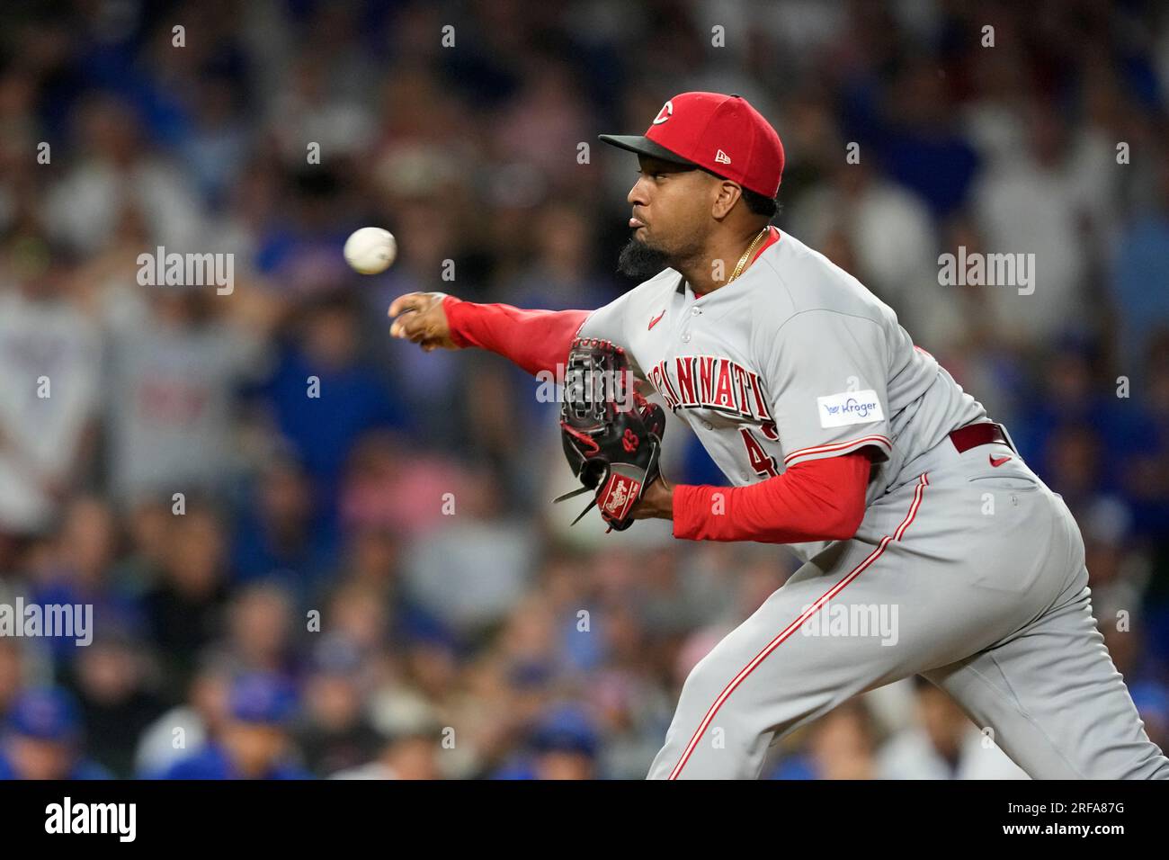 Cincinnati Reds relief pitcher Alexis Diaz delivers during the ninth ...