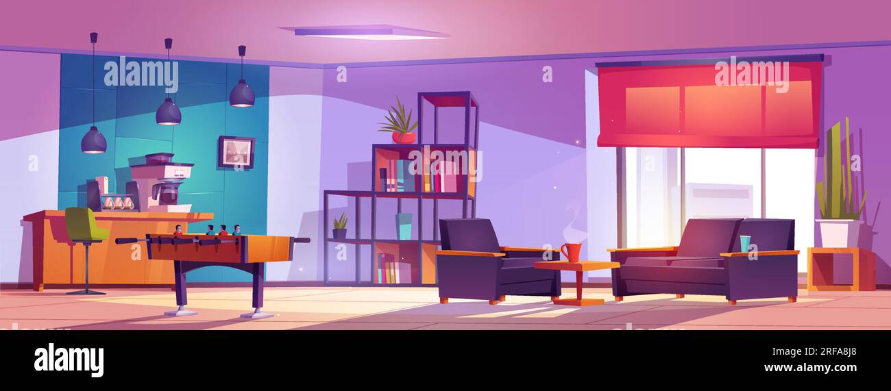 Office breakout room cartoon vector design. Lounge break zone creative ...