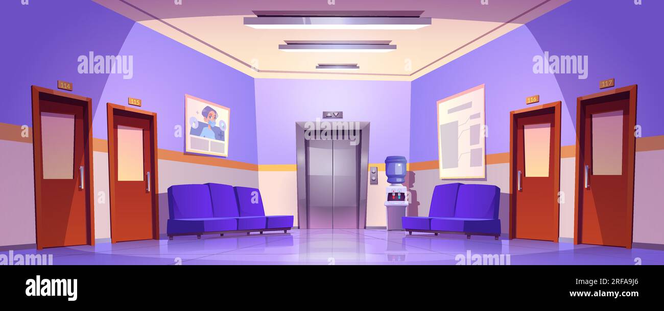 Hospital corridor interior vector background. Hallway room with ...