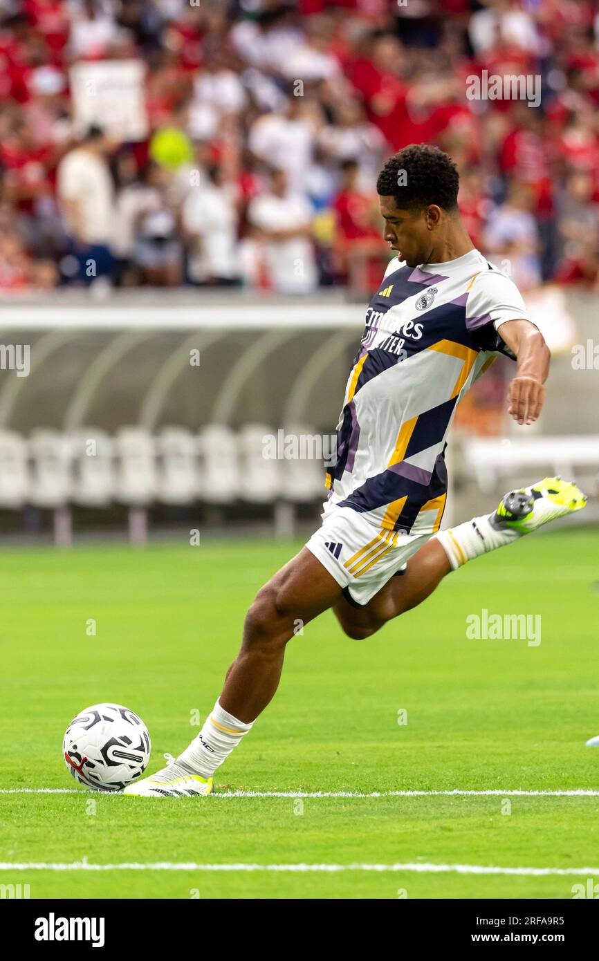 HOUSTON, TX - JULY 26: Real Madrid defender Jude Bellingham (5) takes a ...
