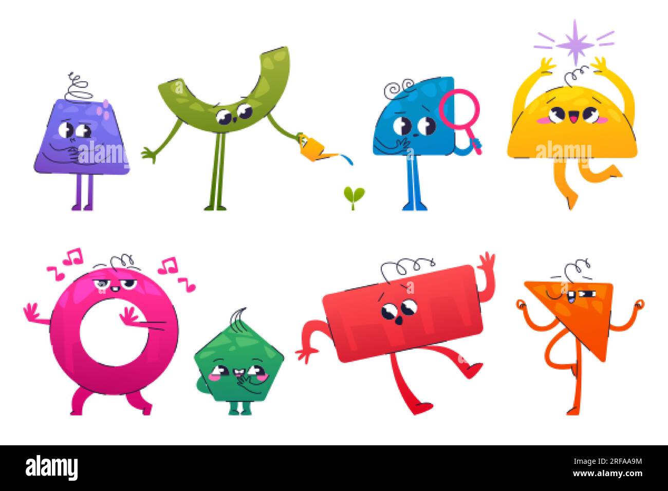 Set of geometric figure characters with different emotions. Flat vector ...