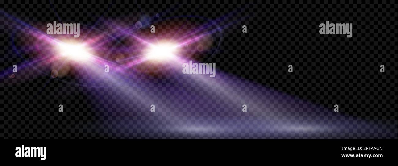 Realistic night car light flare vector effect isolated on transparent ...
