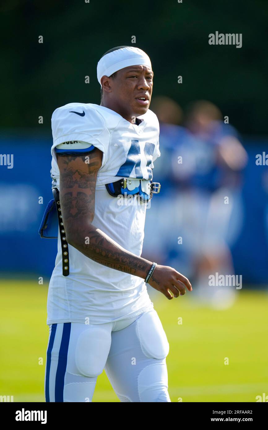 Indianapolis Colts cornerback Jaylon Jones warms-up during practice at ...