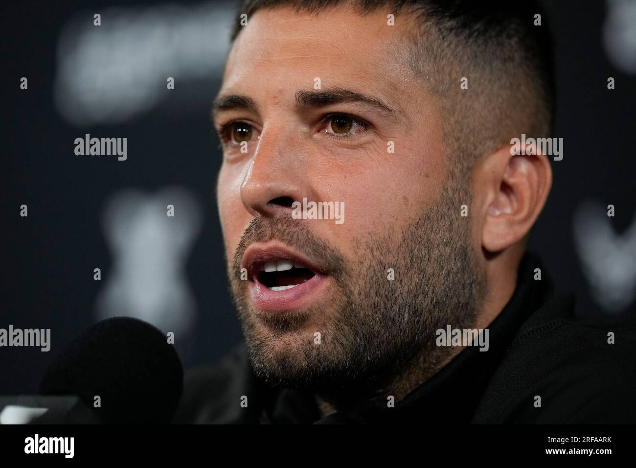 Inter Miami defender Jordi Alba speaks during a press conference for ...