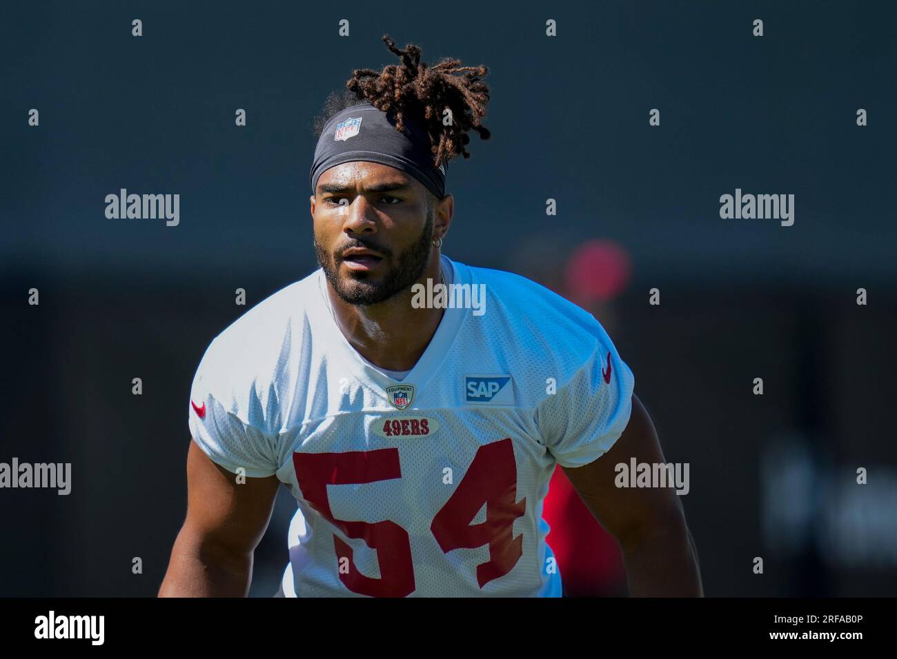 San Francisco 49ers linebacker Fred Warner takes part in a drill during ...
