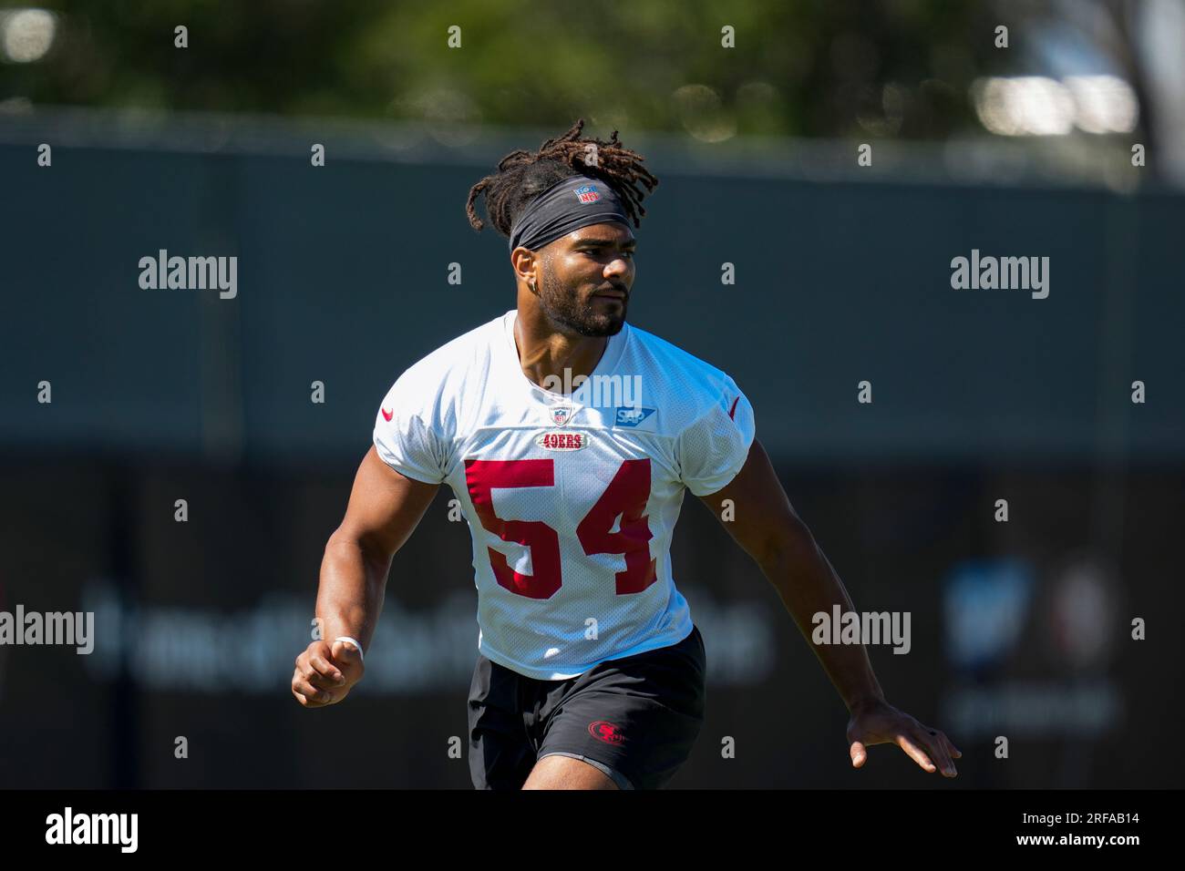 San Francisco 49ers linebacker Fred Warner takes part in a drill during ...