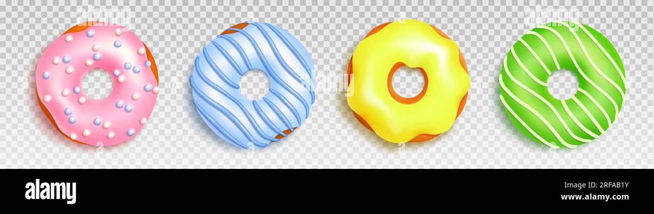 Top view set of realistic donuts isolated on transparent background ...