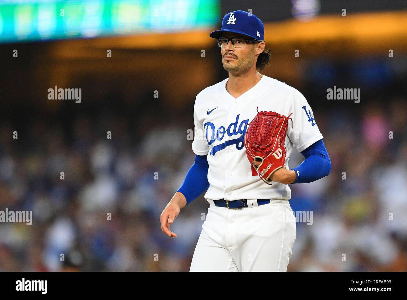 LOS ANGELES, CA - JULY 29: Los Angeles Dodgers Pitcher Joe Kelly looks ...