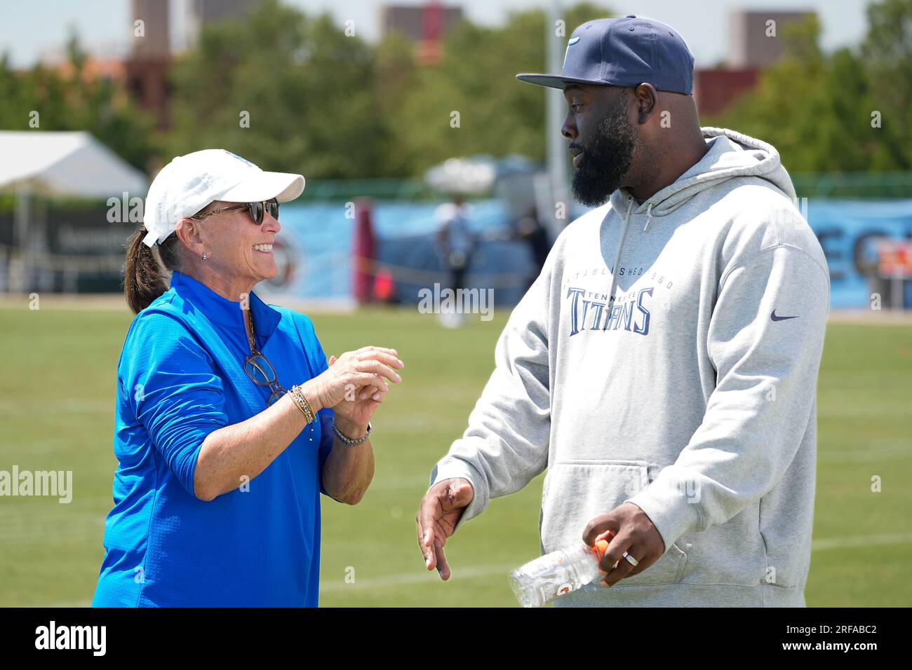 Tennessee Titans controlling owner Amy Adams Strunk talks with general ...