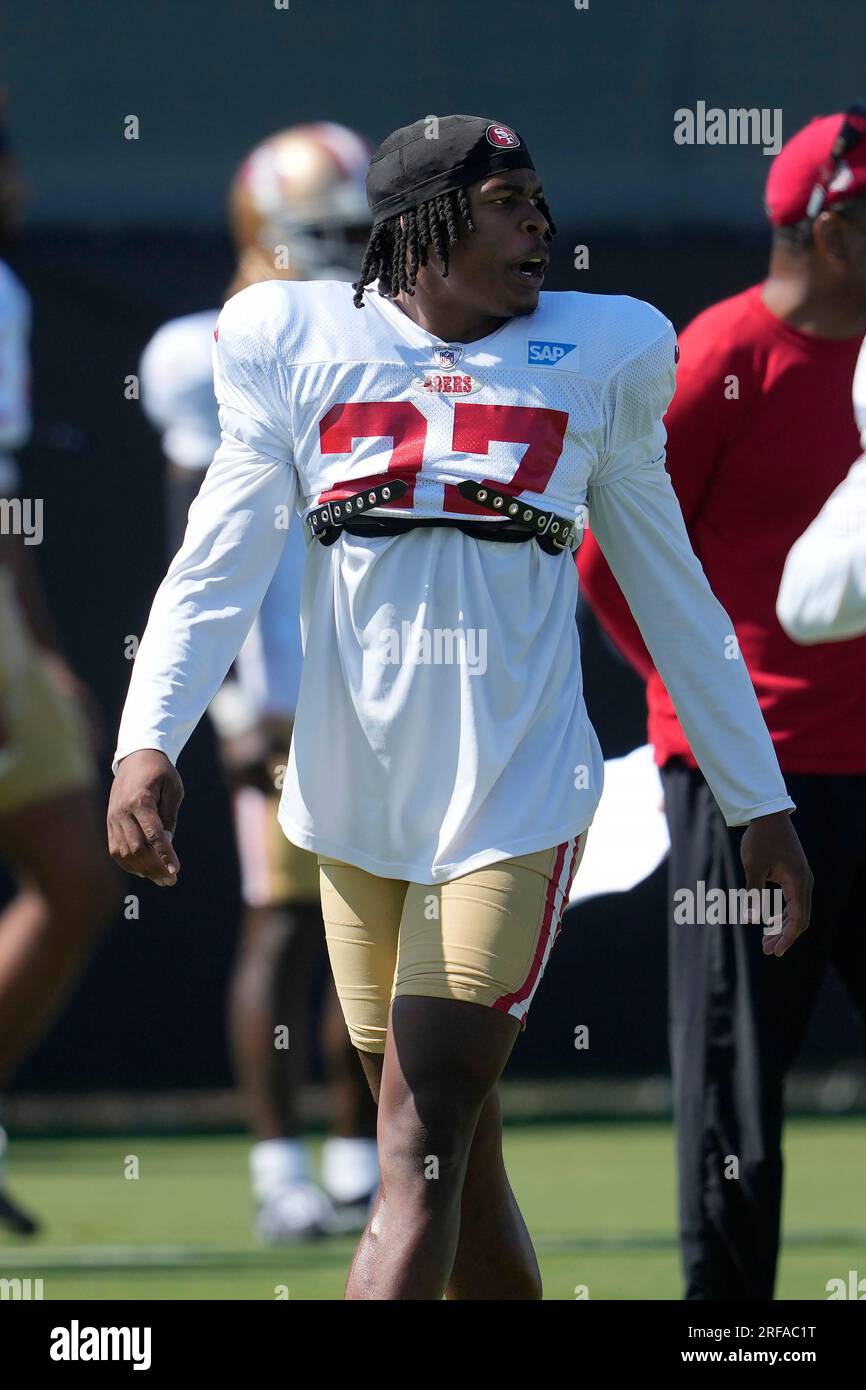 San Francisco 49ers' Ji'Ayir Brown takes part in drills during the NFL ...