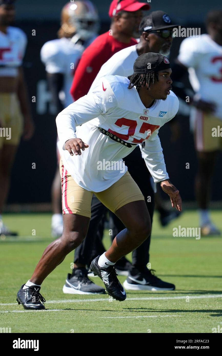 San Francisco 49ers' Ji'Ayir Brown takes part in drills during the NFL ...