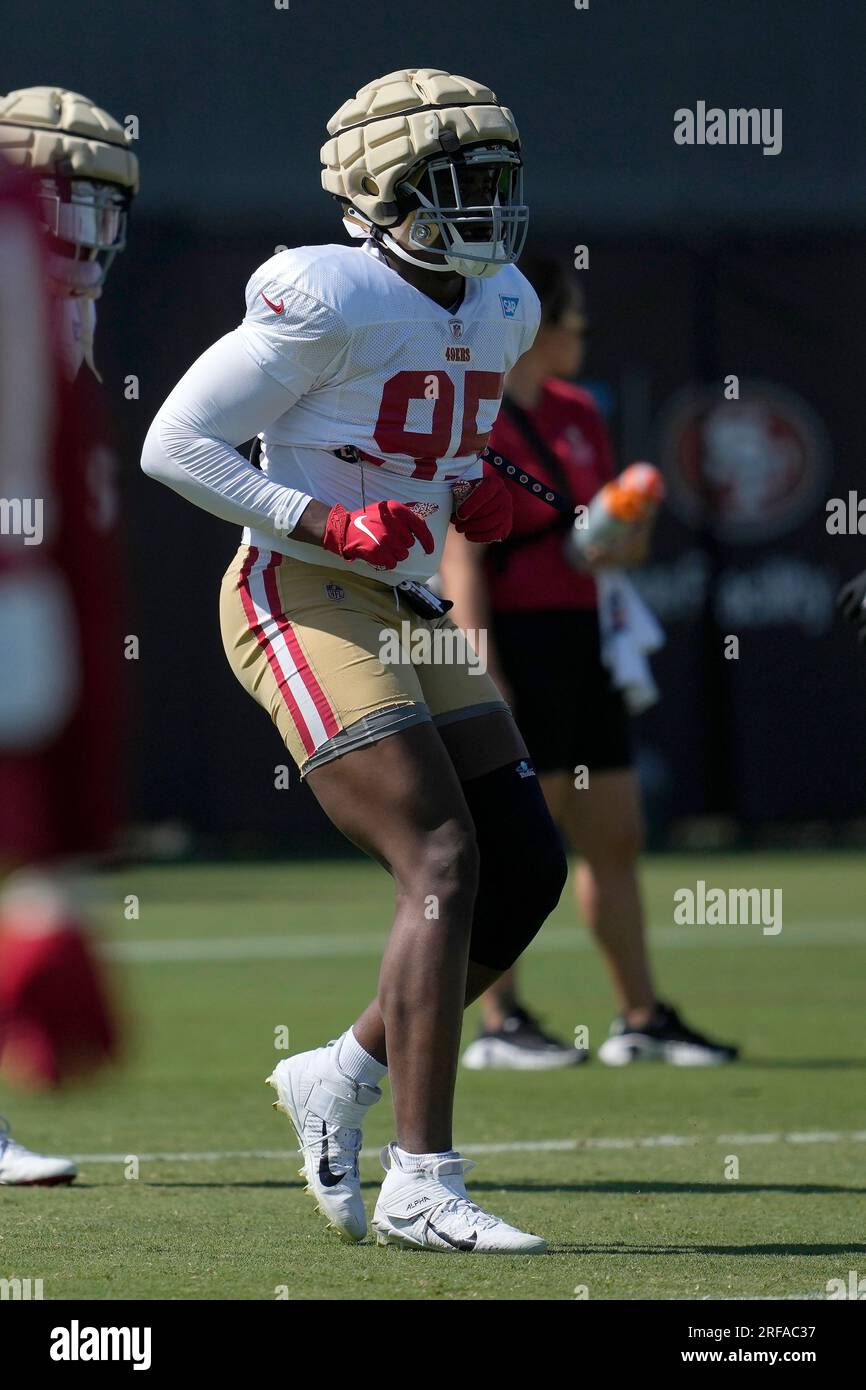 San Francisco 49ers defensive end Drake Jackson takes part in drills ...