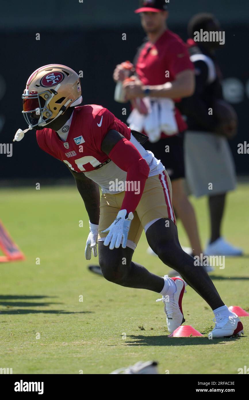 San Francisco 49ers wide receiver Deebo Samuel takes part in drills ...