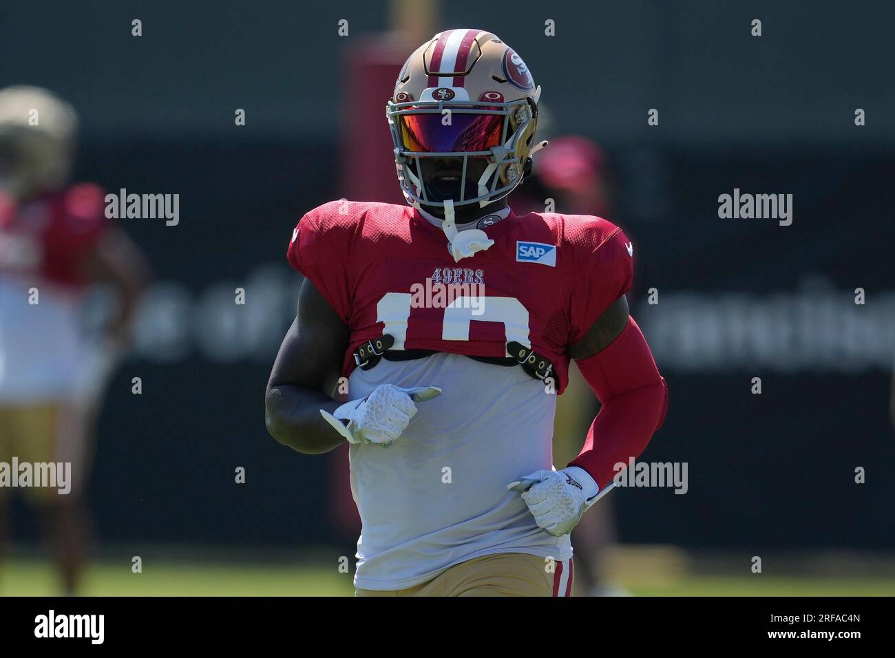 San Francisco 49ers wide receiver Deebo Samuel takes part in drills ...