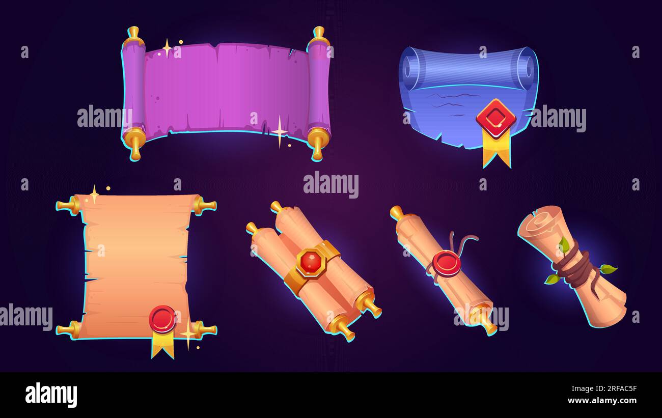 Magic scroll parchment ui game icon cartoon vector icon. Fantasy ancient papyrus for old ...