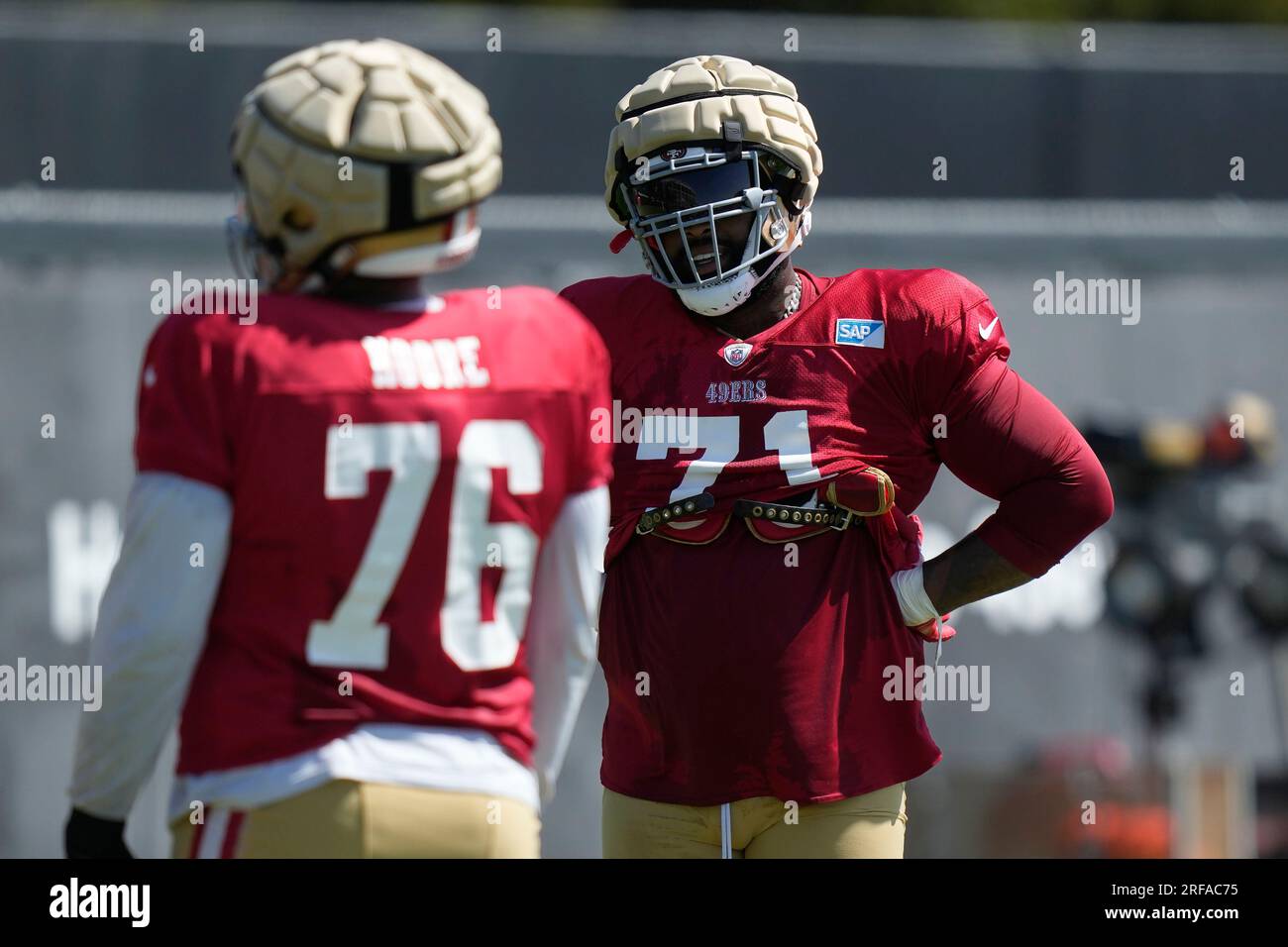 San Francisco 49ers offensive tackle Trent Williams, right, and guard ...