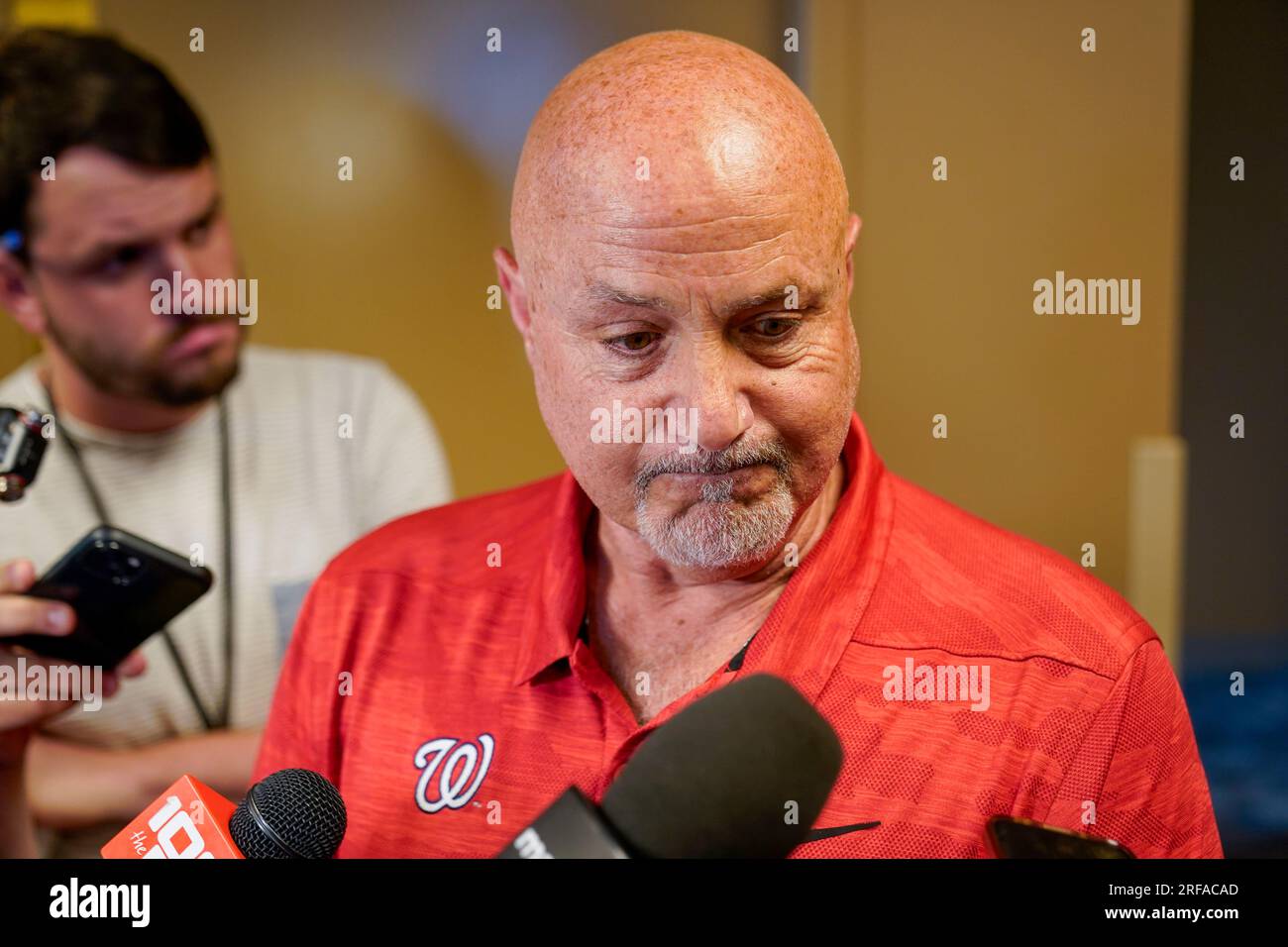 Washington Nationals general manager Mark Rizzo talks with reporters ...