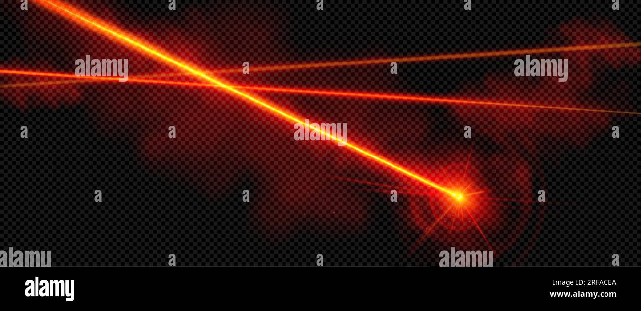 Transparent red laser light beam vector effect. Abstract neon line ray ...