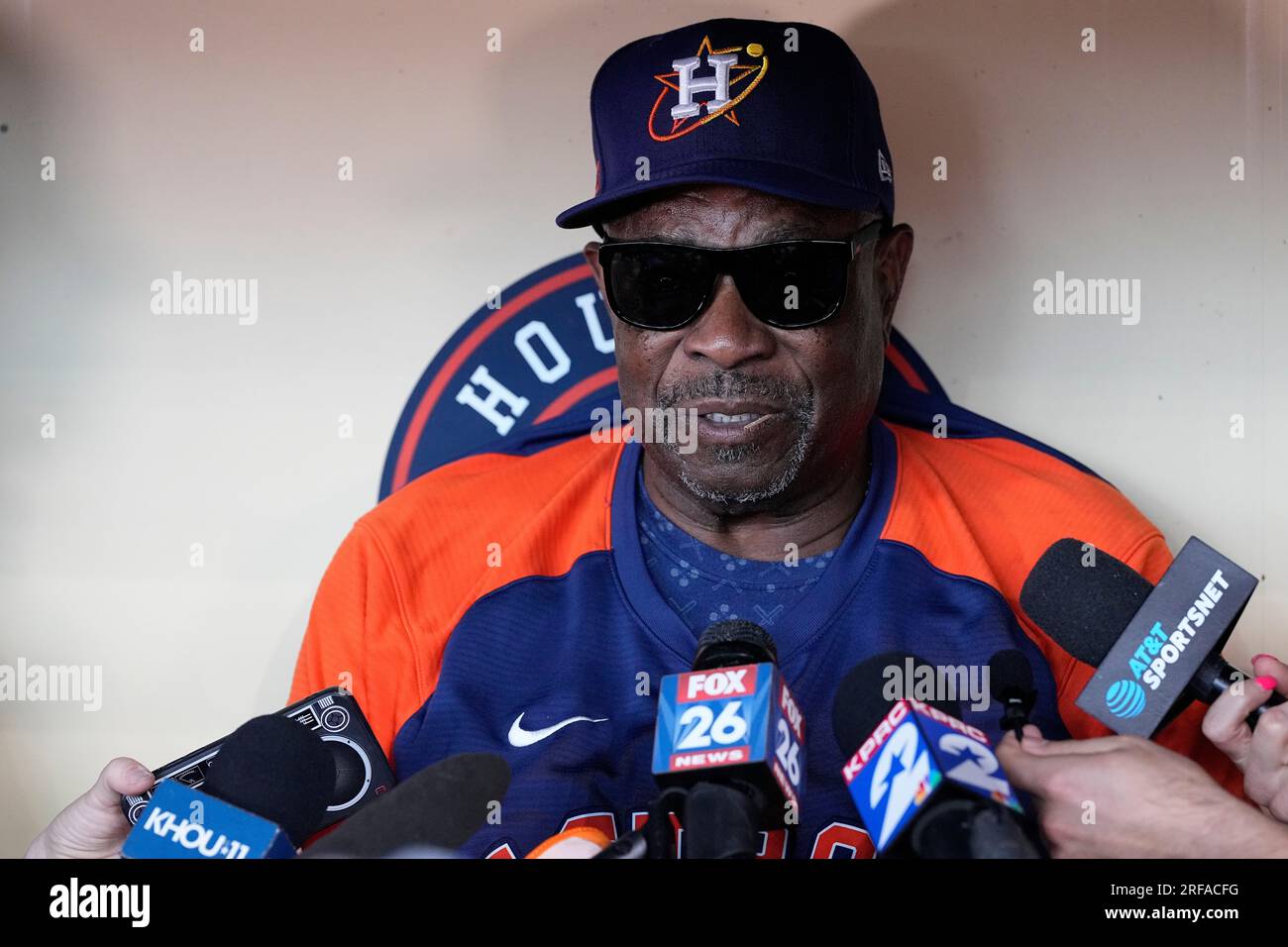 Houston Astros manager Dusty Baker Jr. speaks with the media following ...