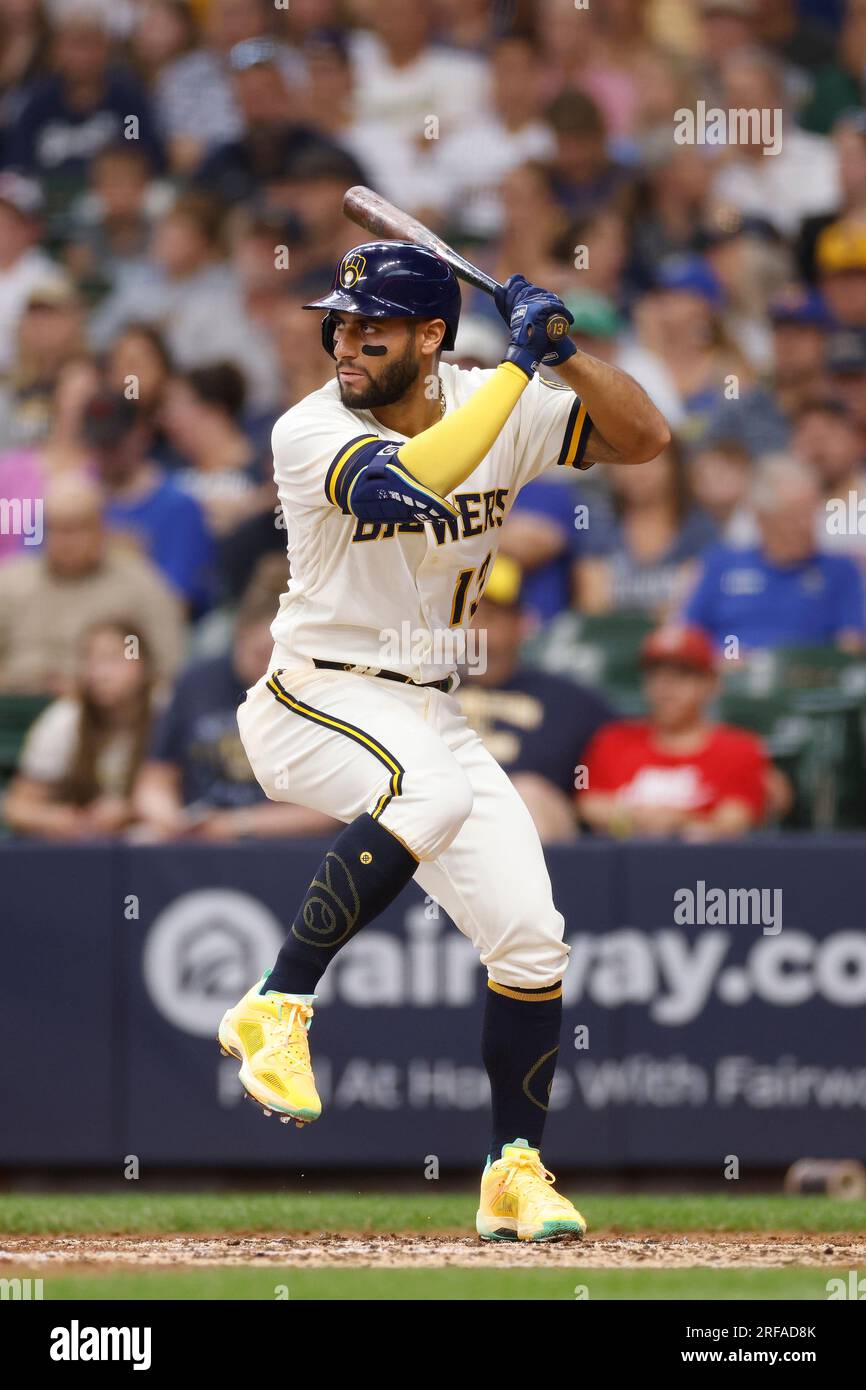 MILWAUKEE, WI - JULY 26: Milwaukee Brewers first baseman Abraham Toro ...