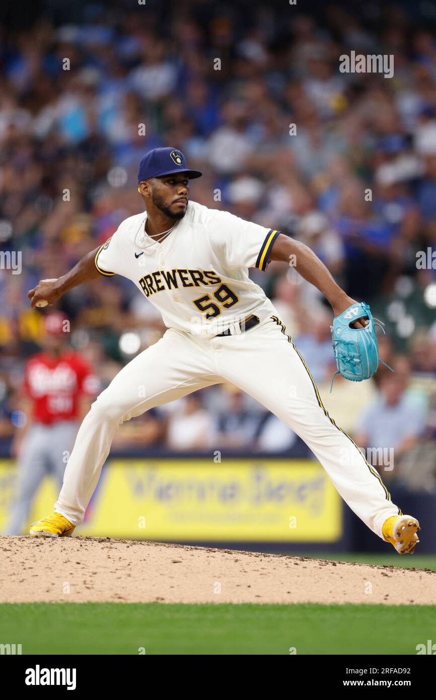 MILWAUKEE, WI - JULY 26: Milwaukee Brewers relief pitcher Elvis Peguero ...