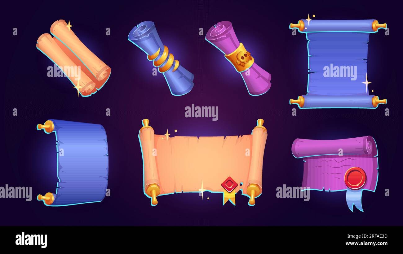 Magic scroll parchment ui game icon cartoon vector icon. Fantasy ...
