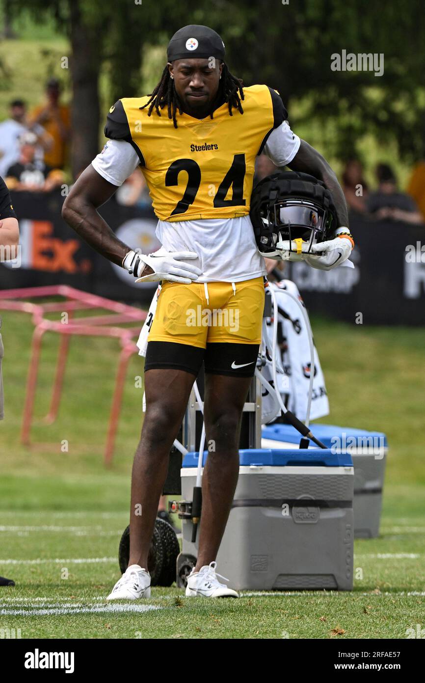 Pittsburgh Steelers cornerback Joey Porter Jr. (24) participates in an ...
