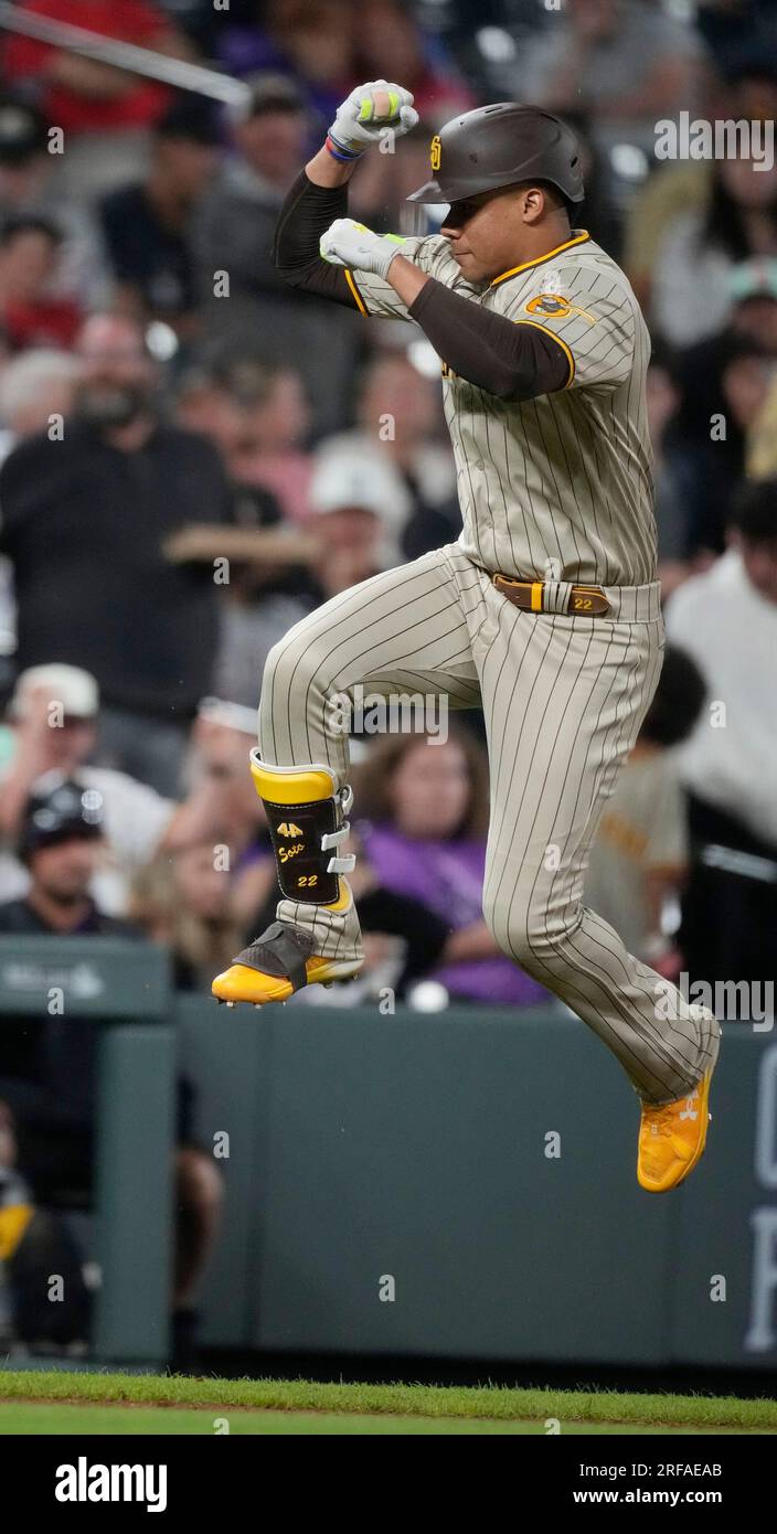 San Diego Padres' Juan Soto celebrates as he circles the bases after ...