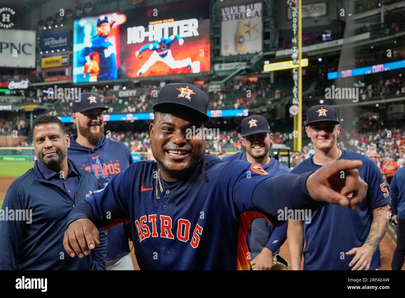 Houston Astros starting pitcher Framber Valdez celebrates after ...