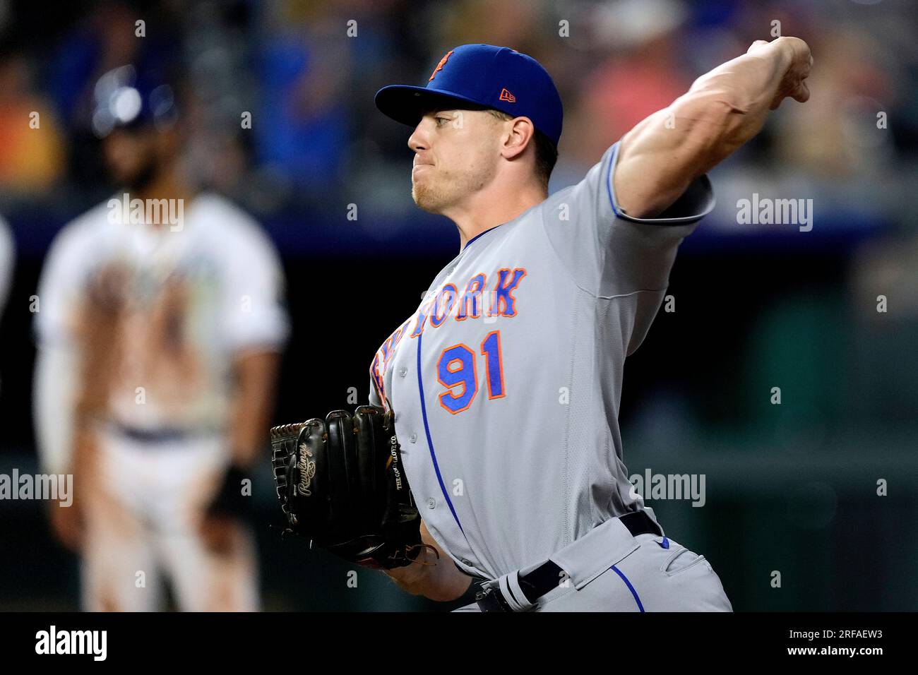 New York Mets relief pitcher Josh Walker throws during the tenth inning of a baseball game ...