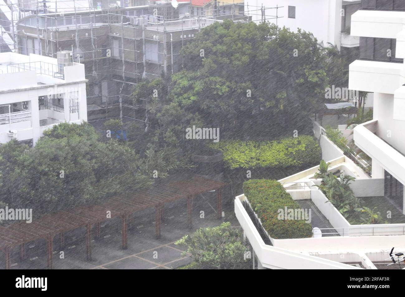 This shows a rainstorm brought by Typhoon Khanun in Naha, Okinawa ...