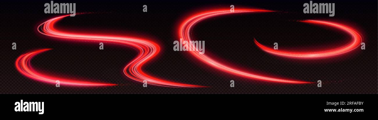 Realistic set of neon red waves isolated on transparent background ...
