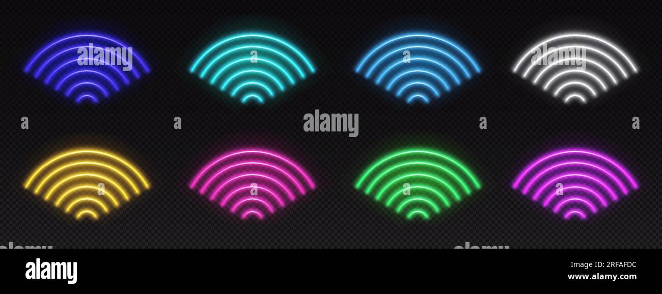 Wifi neon internet signal light glow icon vector. 3d wireless digital ...
