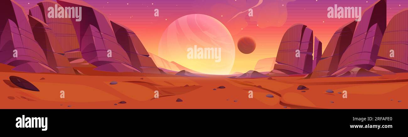 Red alien planet surface with rocky stones. Vector cartoon illustration ...