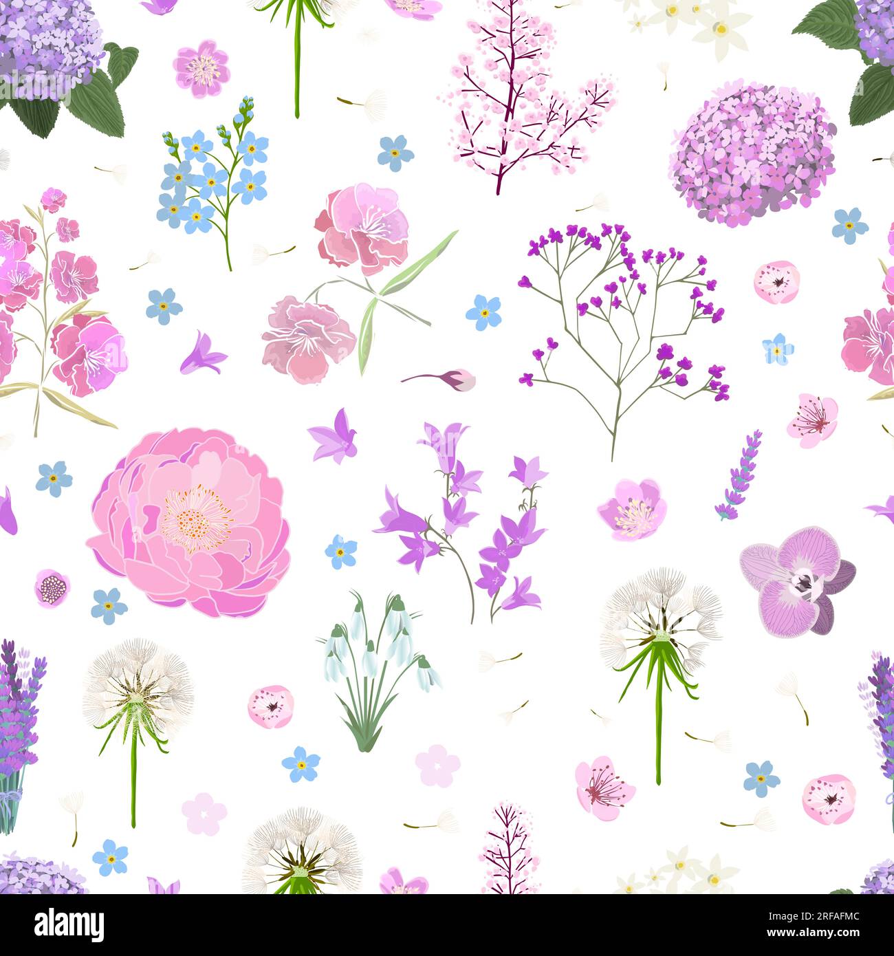 Seamless background of different flowers. Vector illustration Stock ...