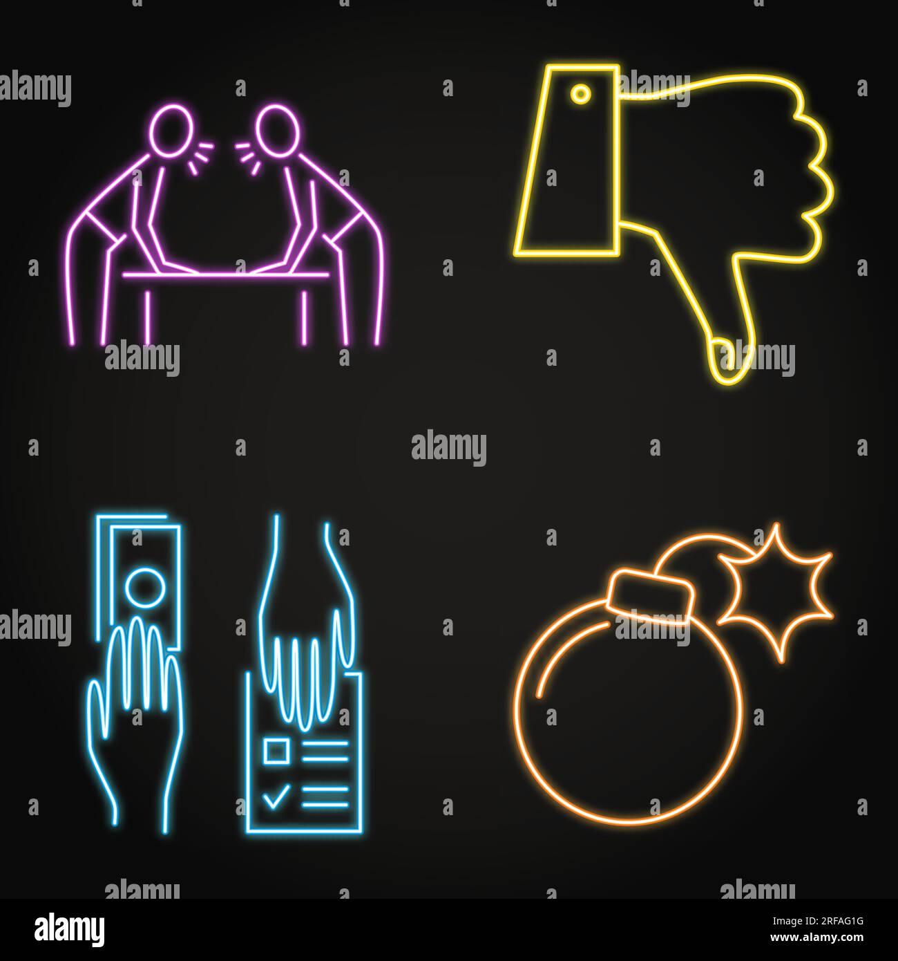 Unfair deal neon line icon set. Dishonesty, fraud, violation of deal ...