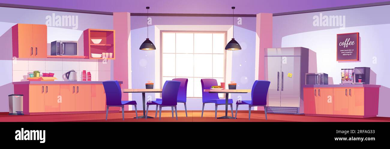 Kitchen interior design in office for lunch background. Break room from ...