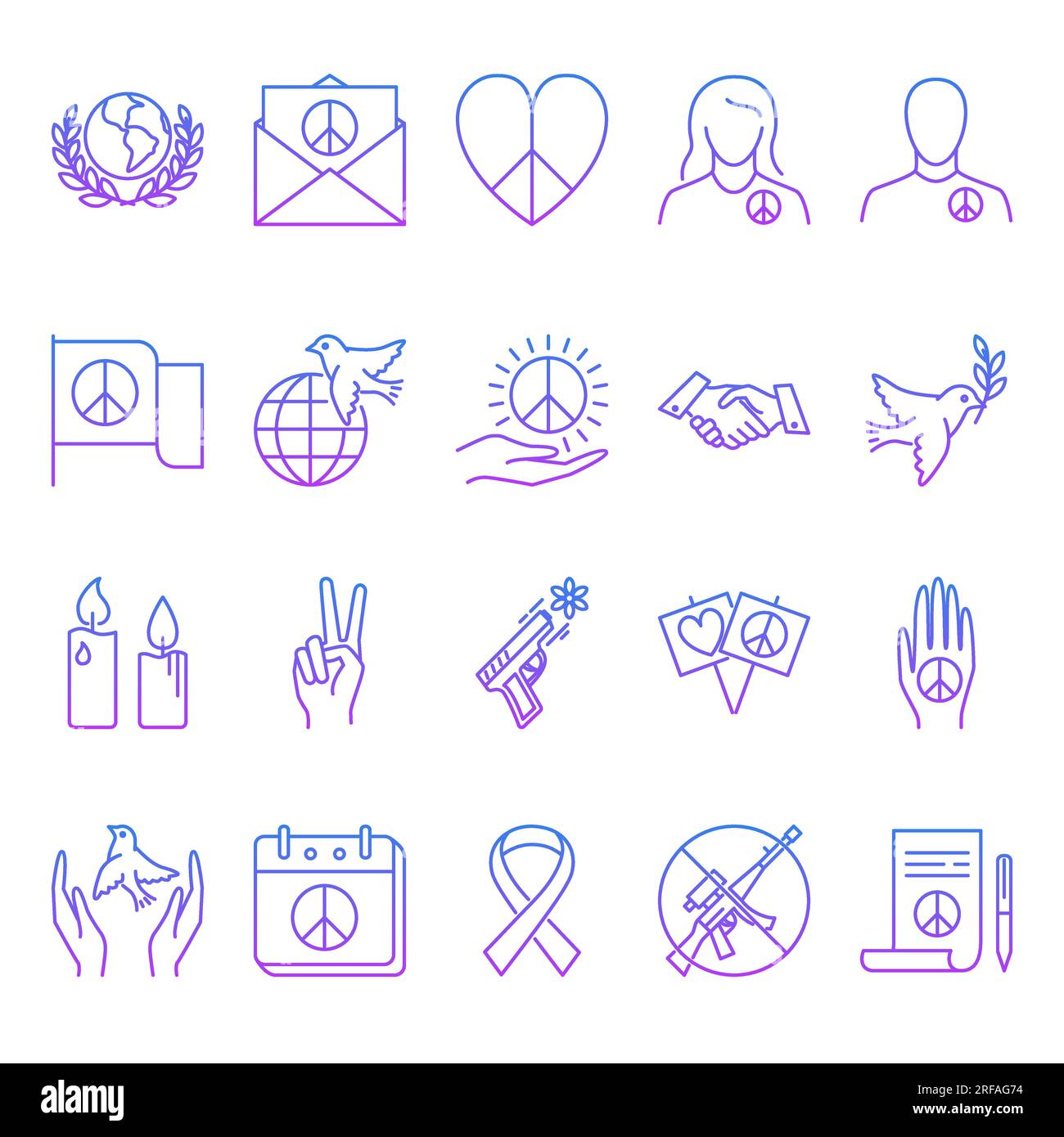 Pacifism icon set in line style. Peace and love symbols. Vector ...