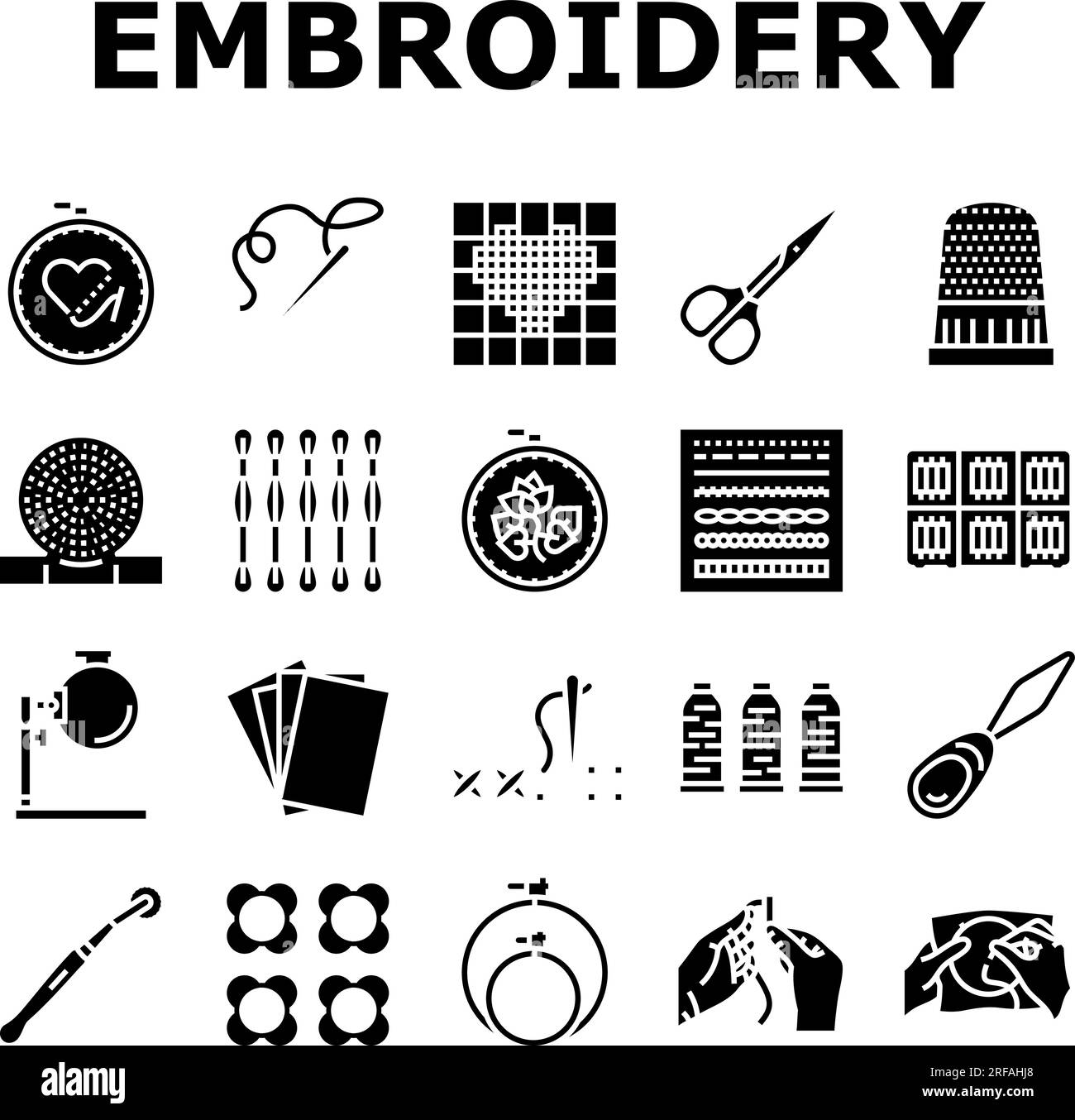 embroidery hobby fabric fashion icons set vector Stock Vector Image ...