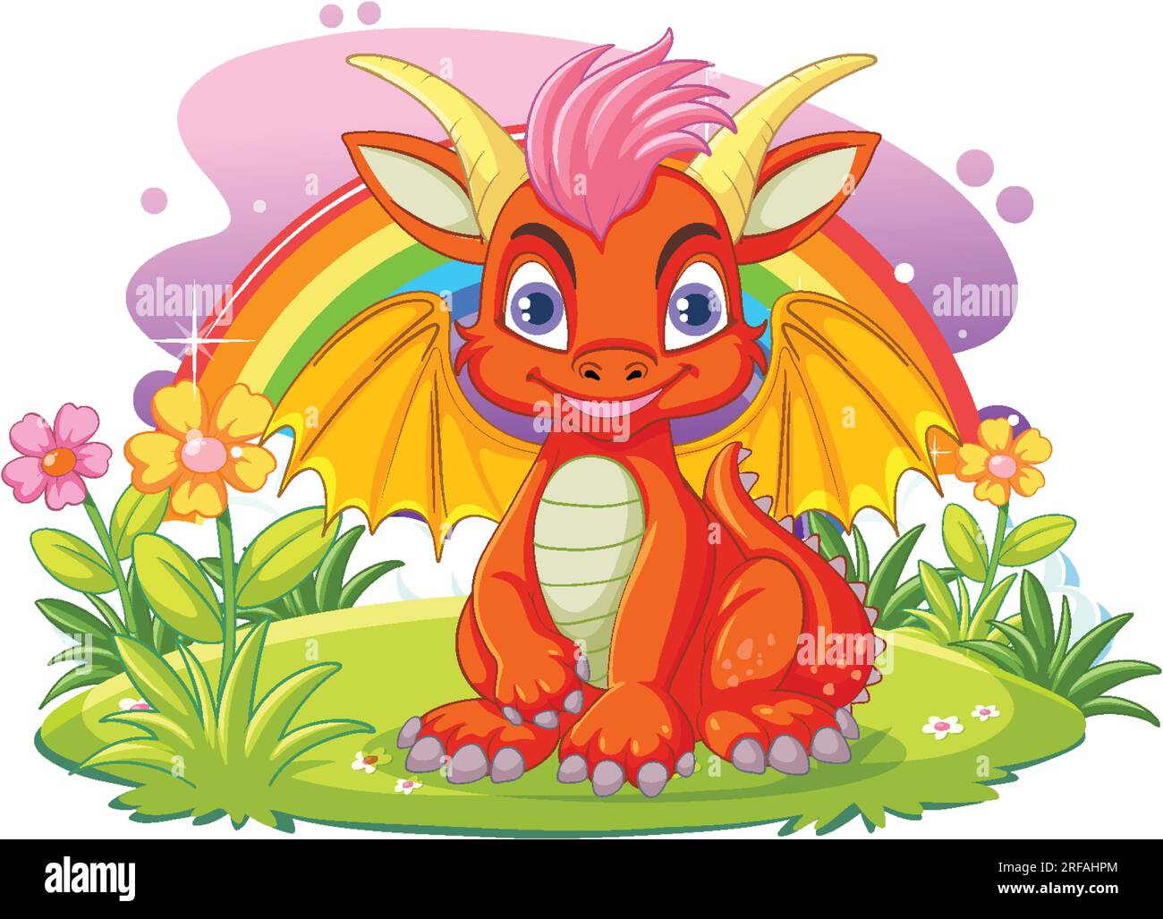 Cute Red Dragon in Cartoon Style illustration Stock Vector Image & Art ...