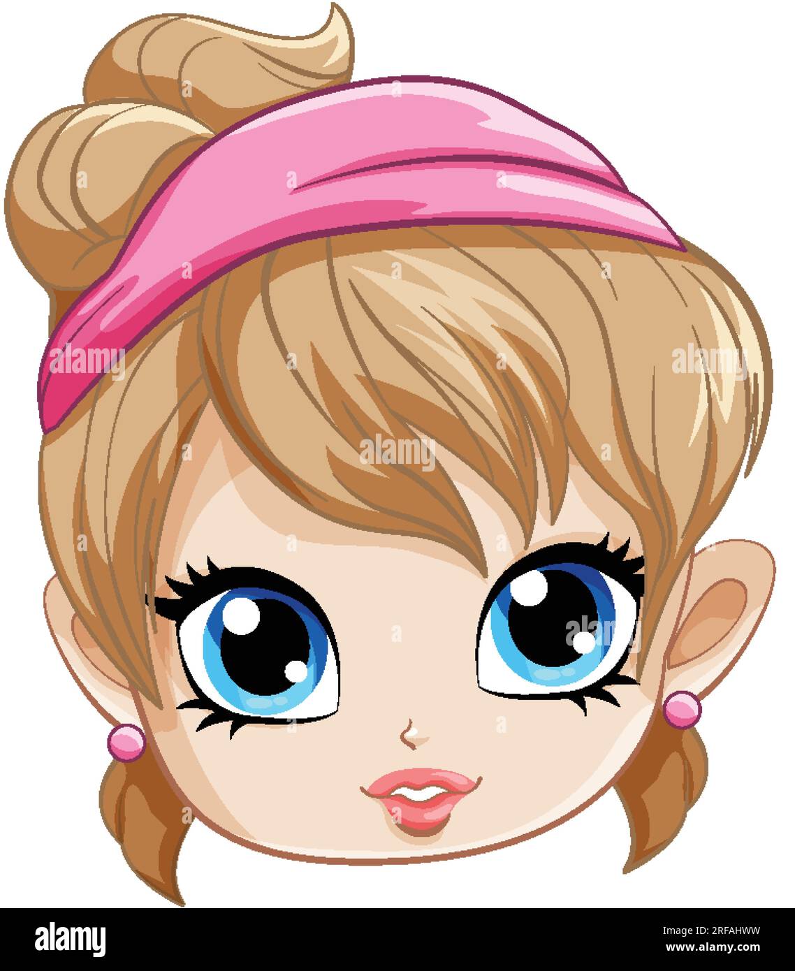 Cute girl wearing headband cartoon face illustration Stock Vector Image ...
