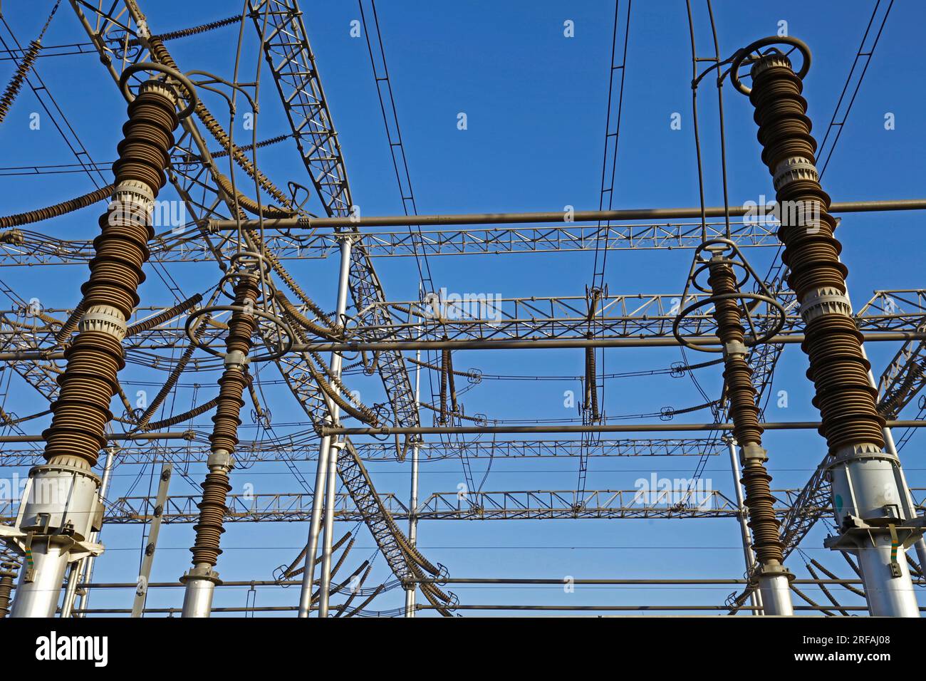 High voltage electric tower line Stock Photo - Alamy